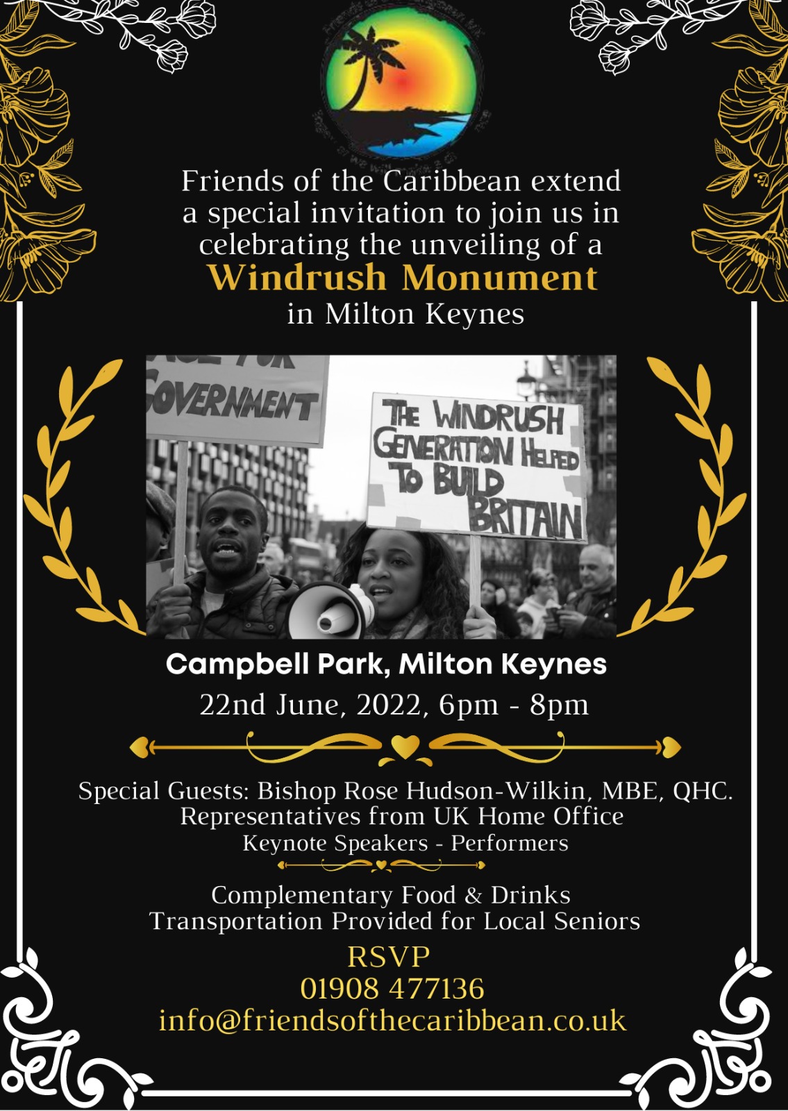 Windrush Monument Unveiling MK Rose – Friends of the Caribbean